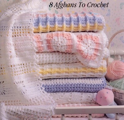 crochet pattern paper copy 8 baby blankets / afghans in sport weight ...