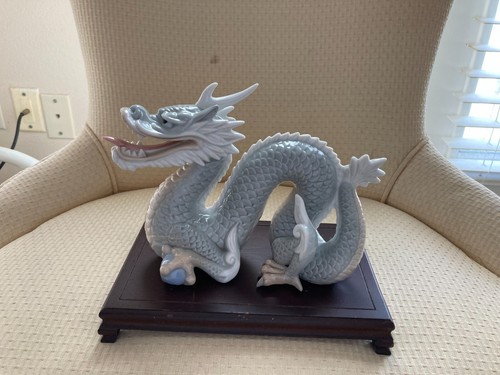 Vintage Yoshimi K Porcelain Foo Dragon Figurine Gray White Sphere Japan ...