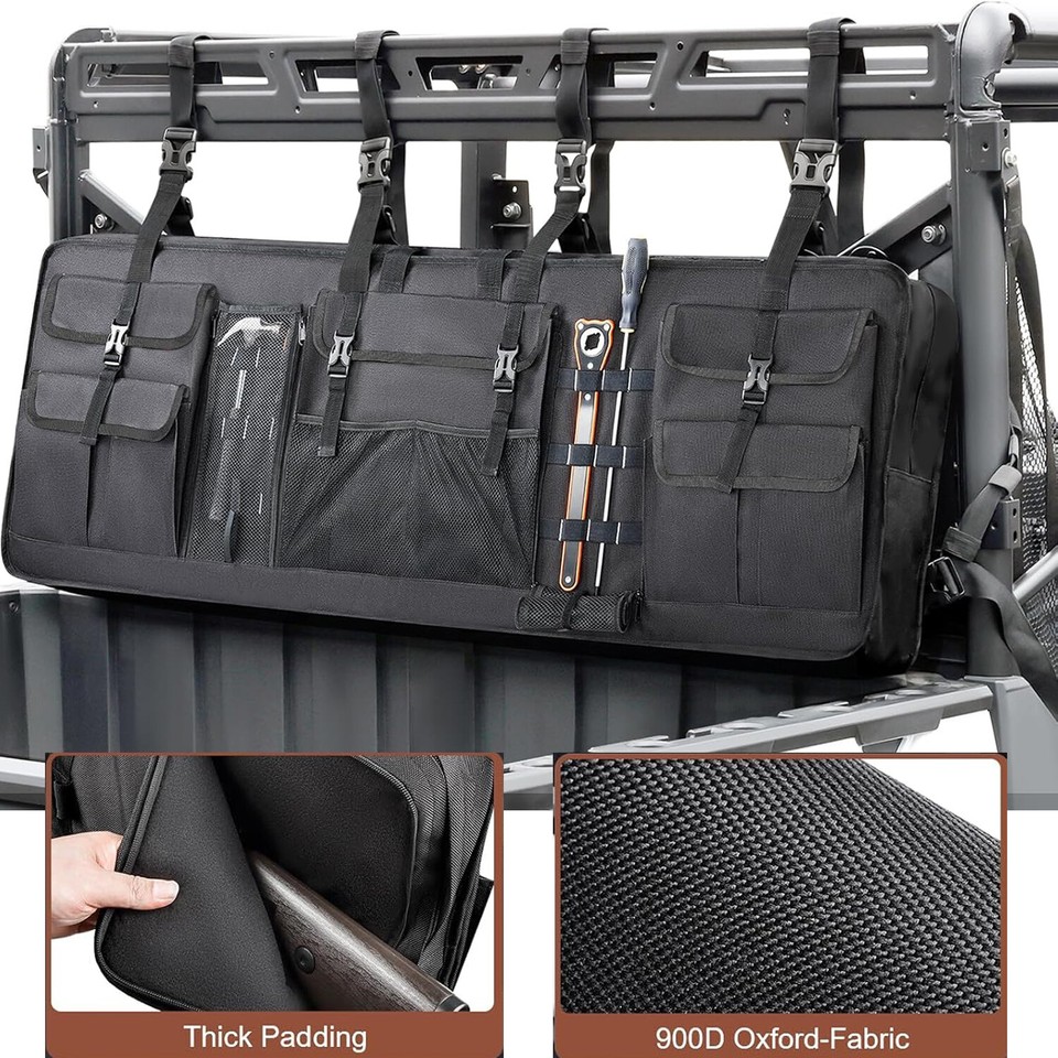 Black UTV Double Carrier Holder Tool Rack Case Rear Storage Bags ...