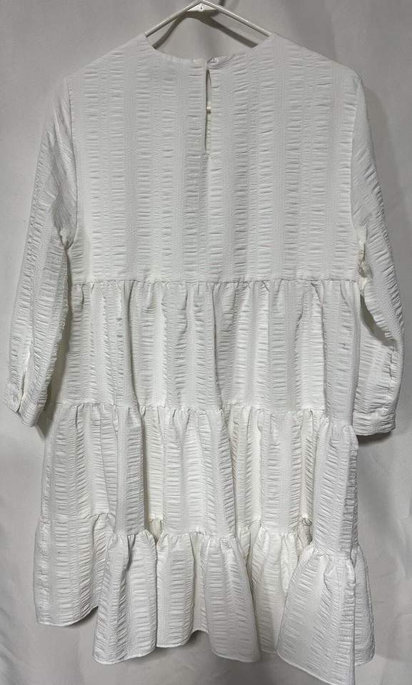 ZARA Womens S The Sharon Textured Weave Tiered Dress Tunic White | eBay