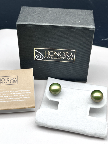 New in Box Honora Iridescent Green Pearl Sterling Silver Stud Pierced ...