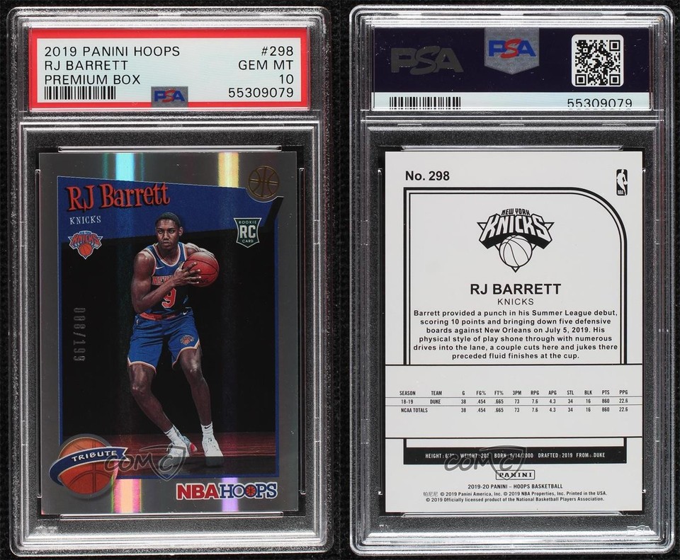 2019 NBA Hoops Tribute Premium Box Set RJ Barrett PSA 10 GEM MT Rookie ...