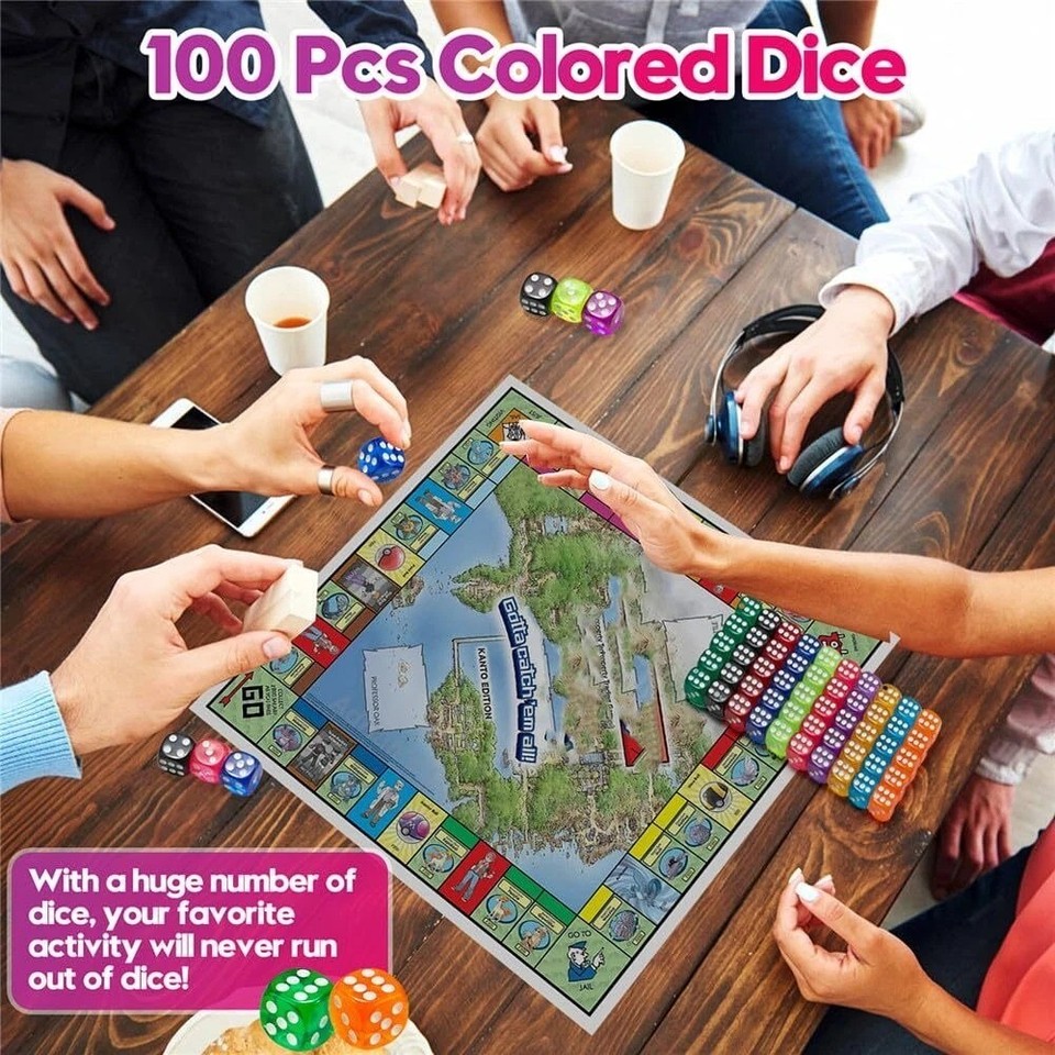 100 Pieces 16MM Colored Dice Set, Standard Bulk Colors Dices, Classroom ...