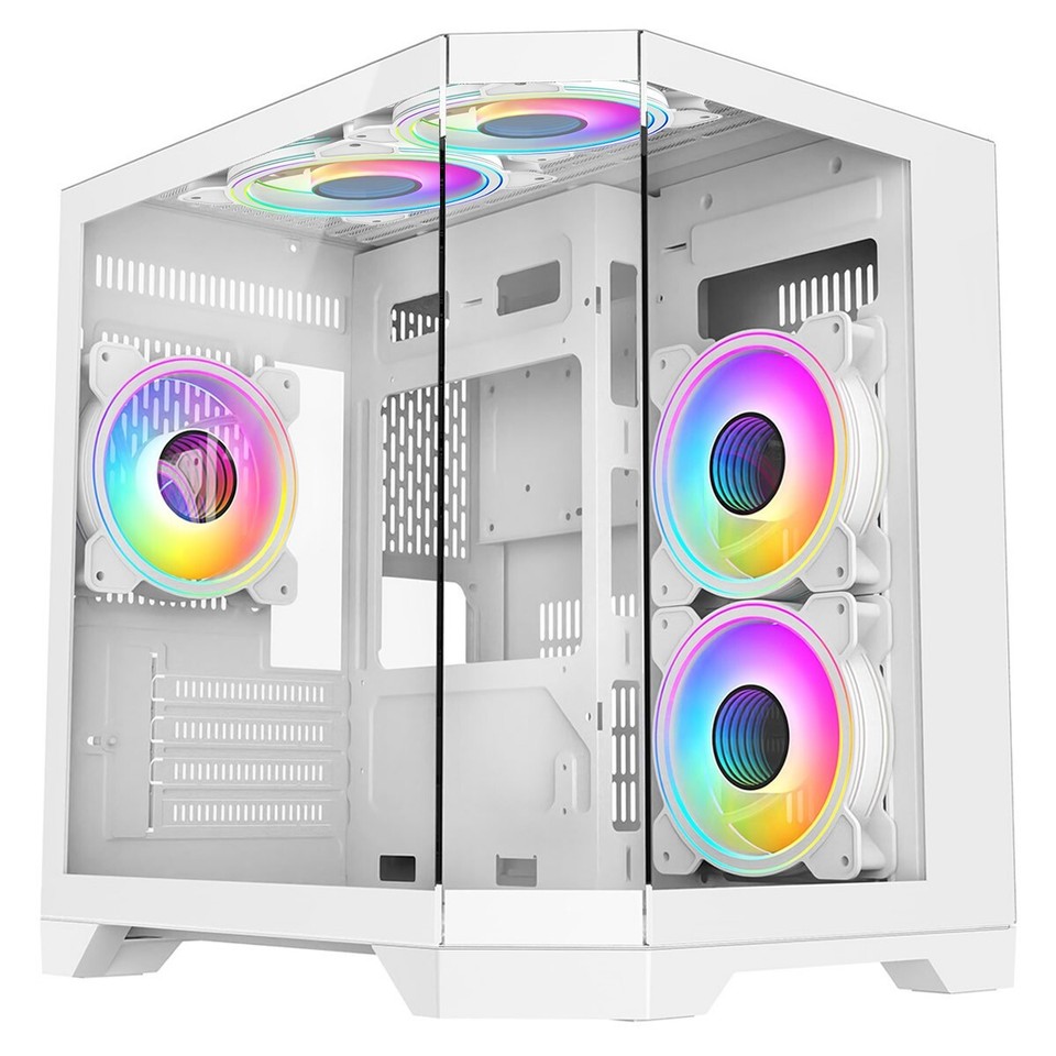 White Gaming PC Case Micro ATX Tempered Glass Cube Chassis mATX LED Fan ...