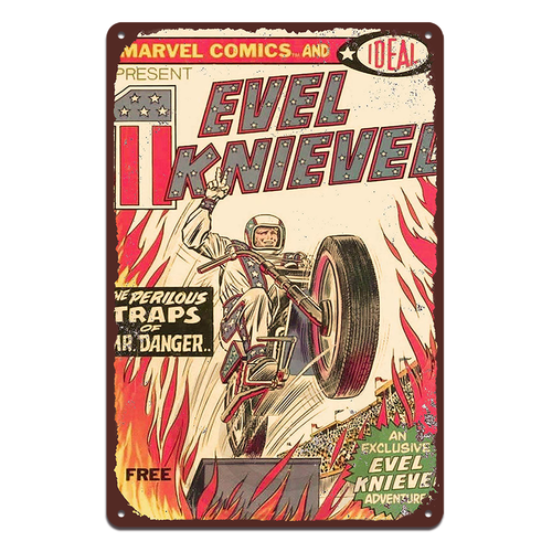 3x EVEL KNIEVEL TRAPS MARVEL Tin Metal Sign Rustic Look Vintage Man ...