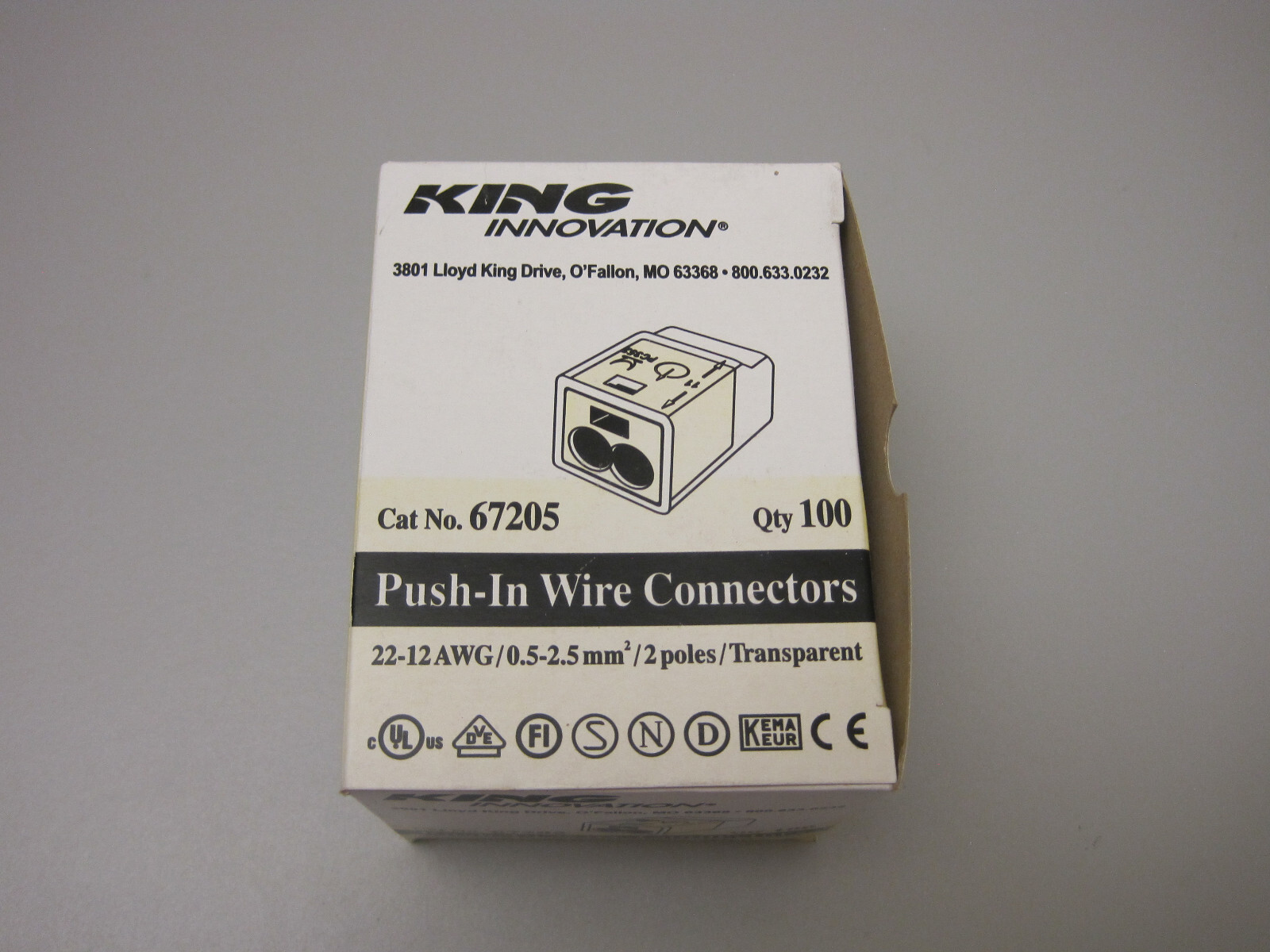 BOX OF (100) KING INNOVATION 22-12 AWG PUSH-IN WIRE CONNECTORS # 67205 ...