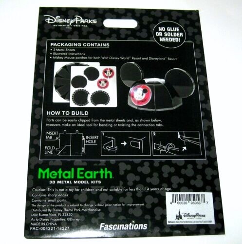 SALE!! Disney Mickey Mouse Ears / Hat in Color 3D Metal Earth Model Kit ...