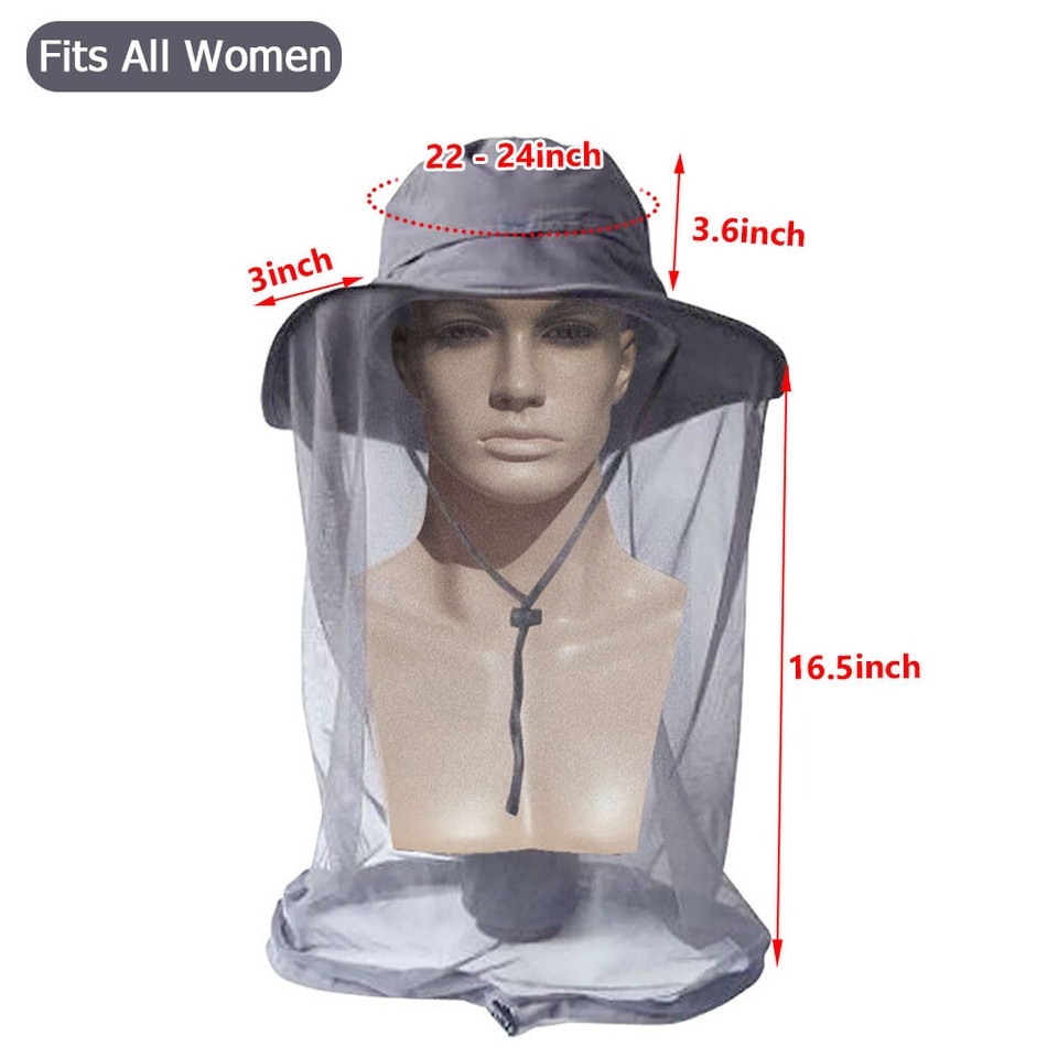 Mosquito Head Net Hat Sun Protection Bug Bucket Fishing Hiking Safari ...