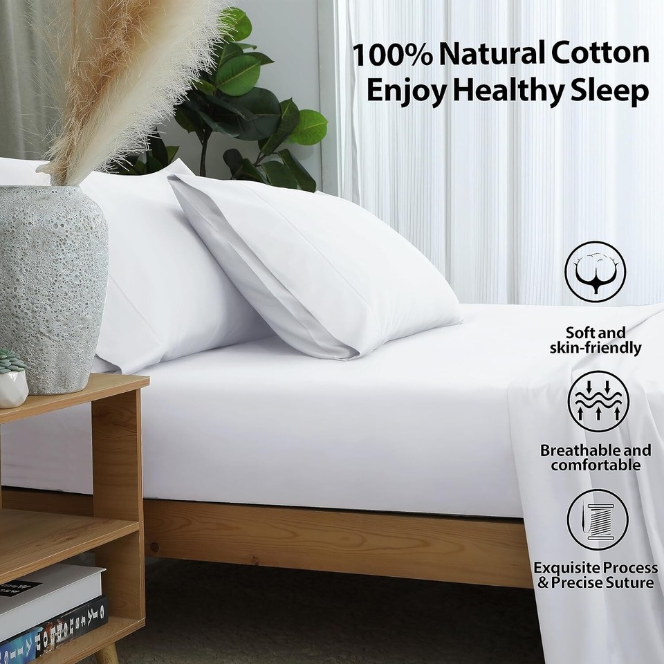 King Size Fitted Sheet White 100% Egyptian Cotton 600TC 16" Deep Pocket ...