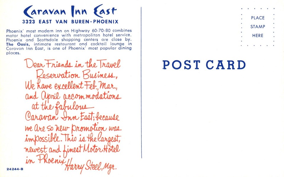 Postcard Caravan Inn East Phoenix Arizona | eBay