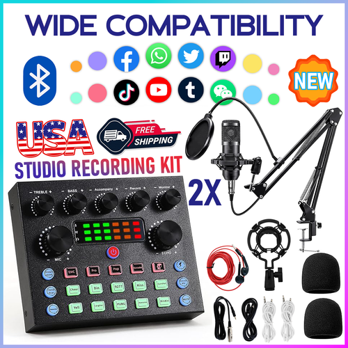 Home Studio Recording Kit Music Podcast Mixer Equipment Condenser ...