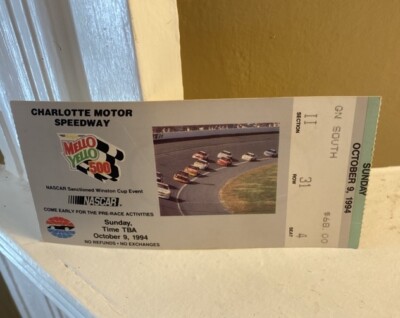 Dale Jarrett Mello Yello 500 1994 Charlotte Nascar Race Ticket Stub | eBay