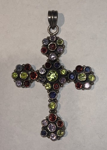 925 Sterling Silver Multi Gem Cross Pendant | eBay