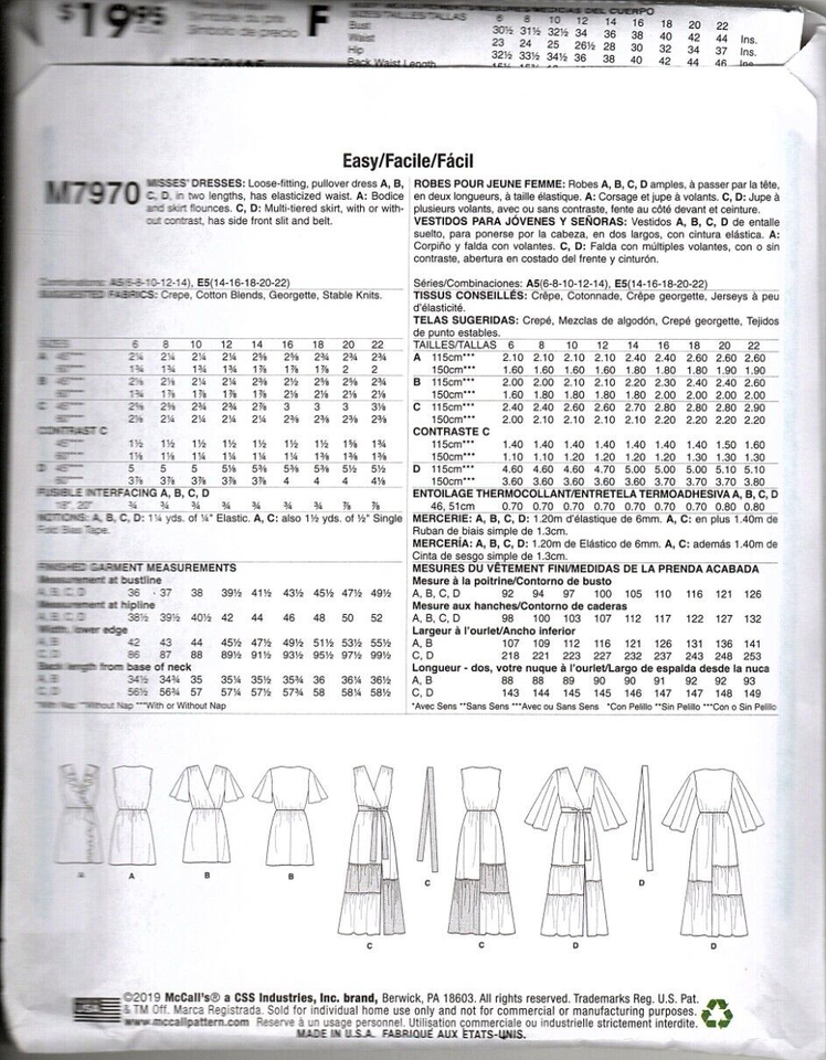 McCall's M7970 Misses 14 to 22 Pullover Dresses Uncut Sewing Pattern ...