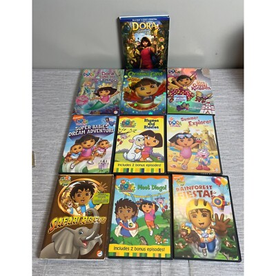 Dora the Explorer Diego DVD Lot of 10 Movie Babies Rhymes Safari Rescue ...