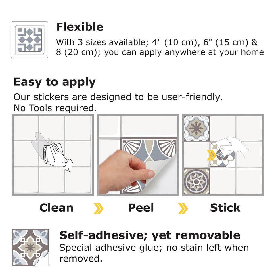 Tile Stickers Kitchen Bathroom Splashback Backsplash Peel and Stick ...