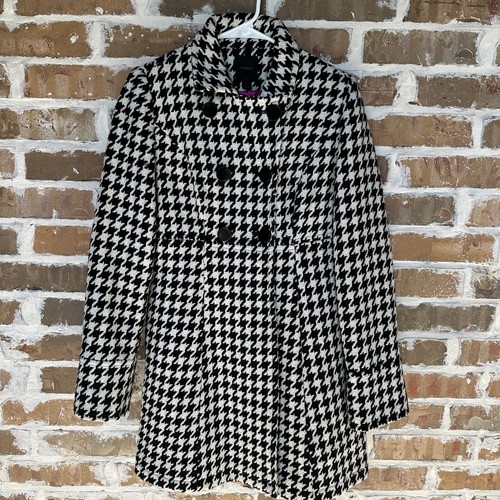 Express Pea Coat Wool Blend Houndstooth White Black Y2K Women's Size S ...