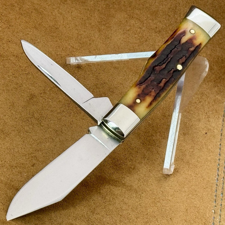 Bone Stag Gunstock Jack Knife by Queen USA (mkrs Schatt Morgan) C0MP to ...