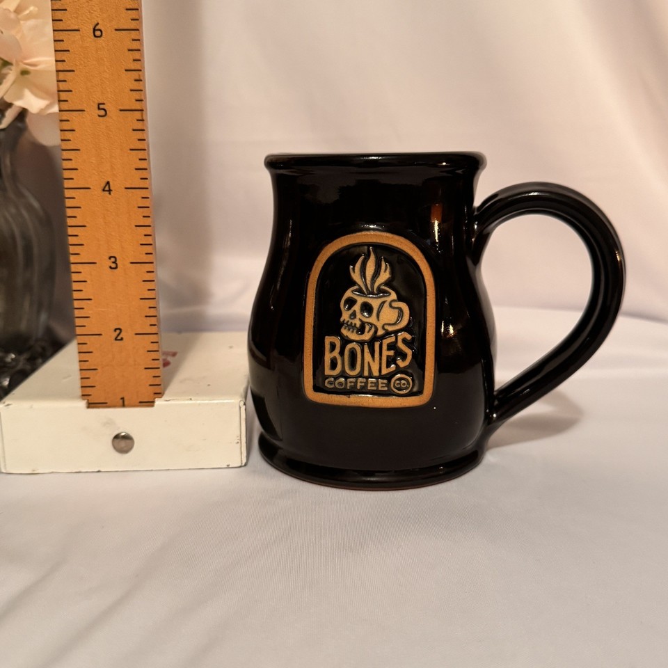 Deneen Pottery – Bones Coffee Cup / Mug – Black w/ Flaming Skull – 2020 ...