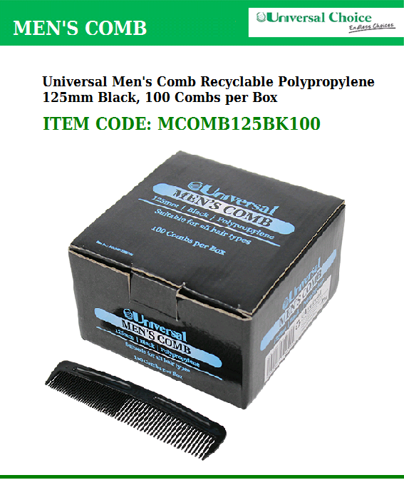 Universal Men's Comb Disposable Recyclable 125mm Black 100 Combs/Box ...
