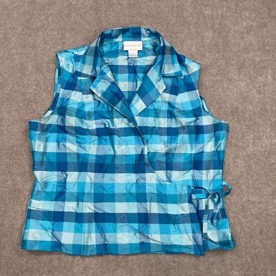 Worthington Vest Women's Size 14 100% Silk Blue Checkered Sleeveless | eBay