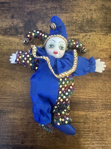 Porcelain Face Stuffed Court Jester Doll 7" Blue (Read Details) | eBay