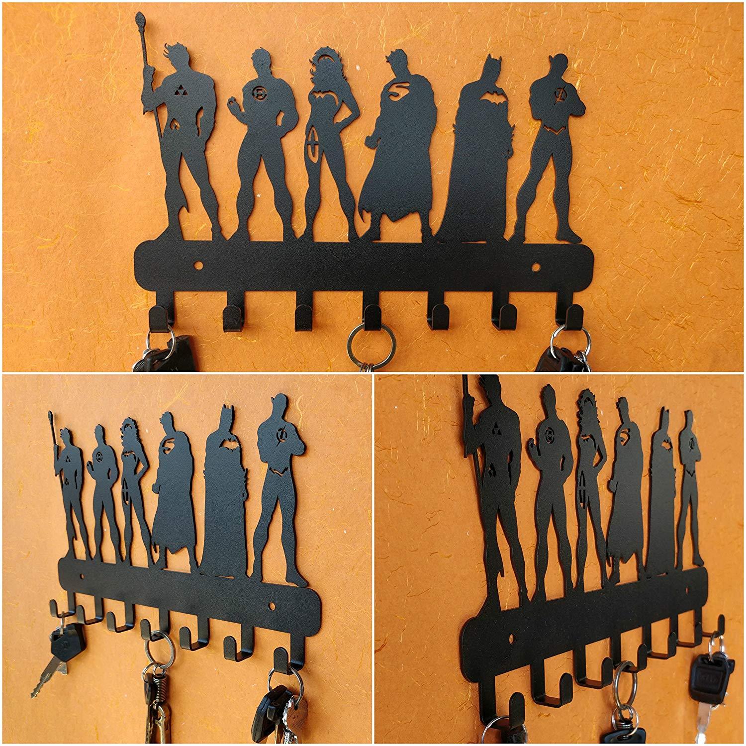 Justice League superhero figures Steel Key Holder with 7 Hooks Black ...