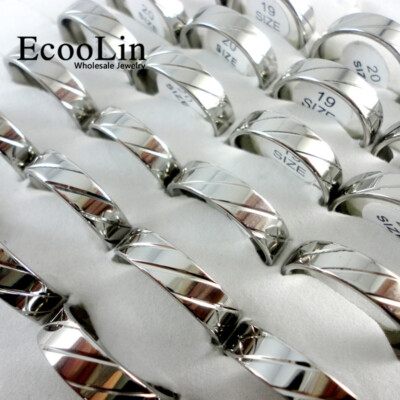 30Pcs Wholesale Lots Top Slash Silver Stainless Steel Rings Jewelry | eBay