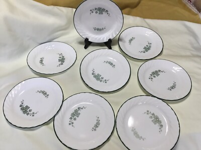 Set Of 8 Corelle Dessert 7 1/4" Plates Callaway Ivy Green Rim Bread ...