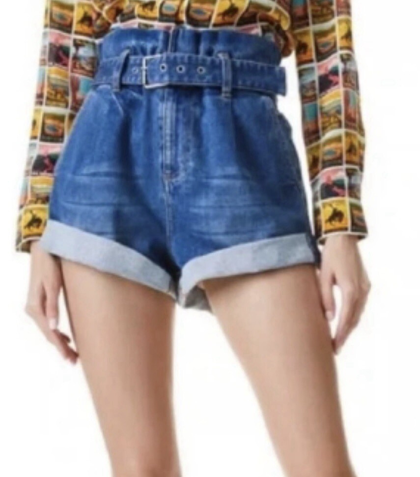 Alice + Olivia Rosemary Belted Denim Shorts Paperbag … - Gem