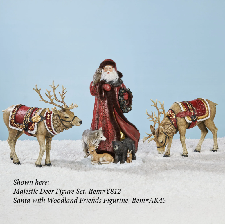 Majestic Deer Red Harness Figure Set-Roman Christmas Holiday Reindeer ...