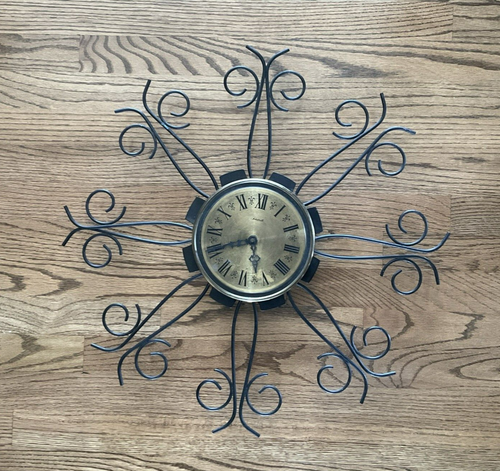 VTG MCM FORESTVILLE Wrought iron Wire Sunburst Retro Wall Clock PARTS ...