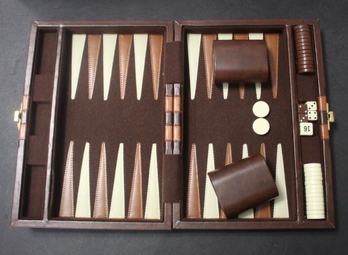 Backgammon Set Faux Leather Case, Brown And Ivory Pieces, Nice! | eBay