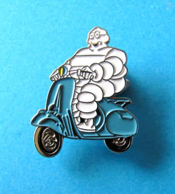 Michelin Bibendum Man on Blue Scooter Pin Badge, Metal. | eBay UK