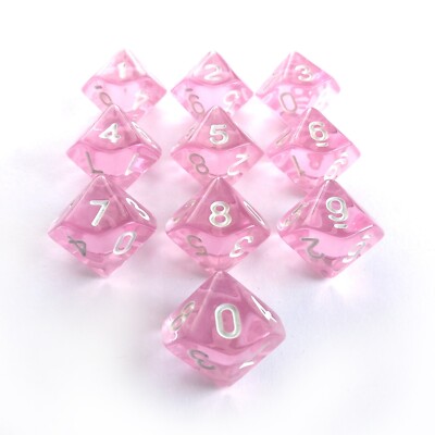 D10 Clear Pink Dice Set of 10pcs Die Ten Sided Dice Tabletop Gaming RPG ...