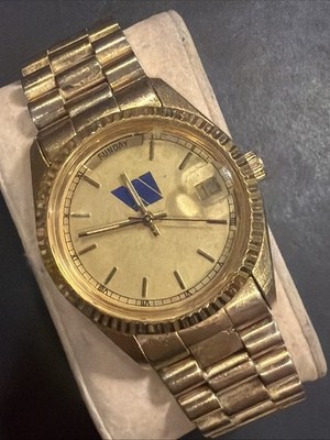 Z08 Vintage Sweda Quartz Watch Mens GoldTone Fluted Bezel Date Untested ...