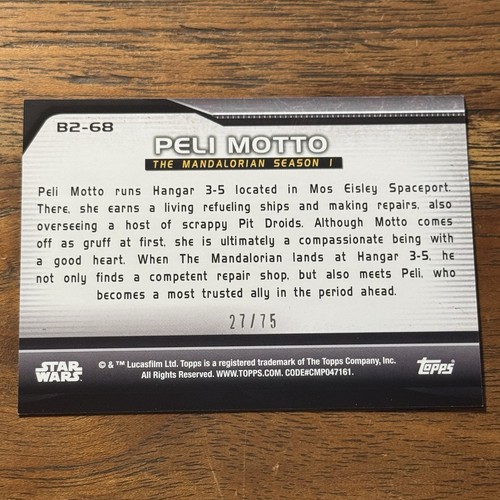 Peli Motto 2021 Topps Star Wars Bounty Hunters PURPLE 27/75 Level 2 ...