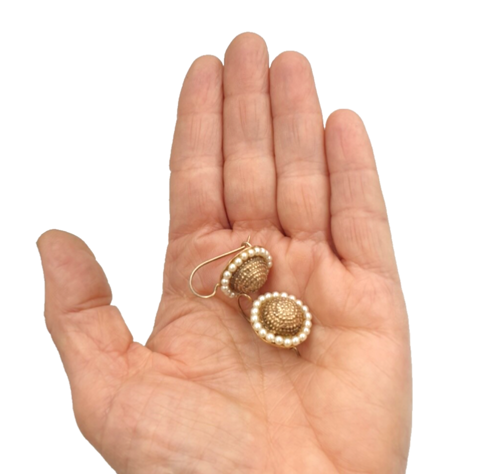 Vintage 70s Earrings In 925 Gold-Plated Silver With Micro Pearls Made ...