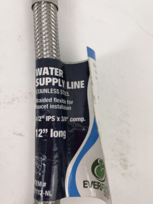 Everflow water supply line stainless steel 1/2” IPS 3/8” comp 12 long ...