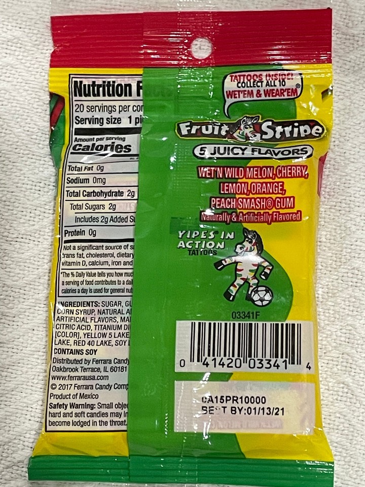 Hanger Pack Fruit Stripe Gum 4 Packs/5 Sticks Tattoos Collectible/Non ...