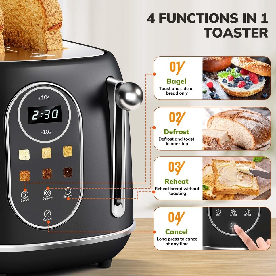 Toaster Touch Control, Retro Toaster with Touchscreen, Stainless Steel ...