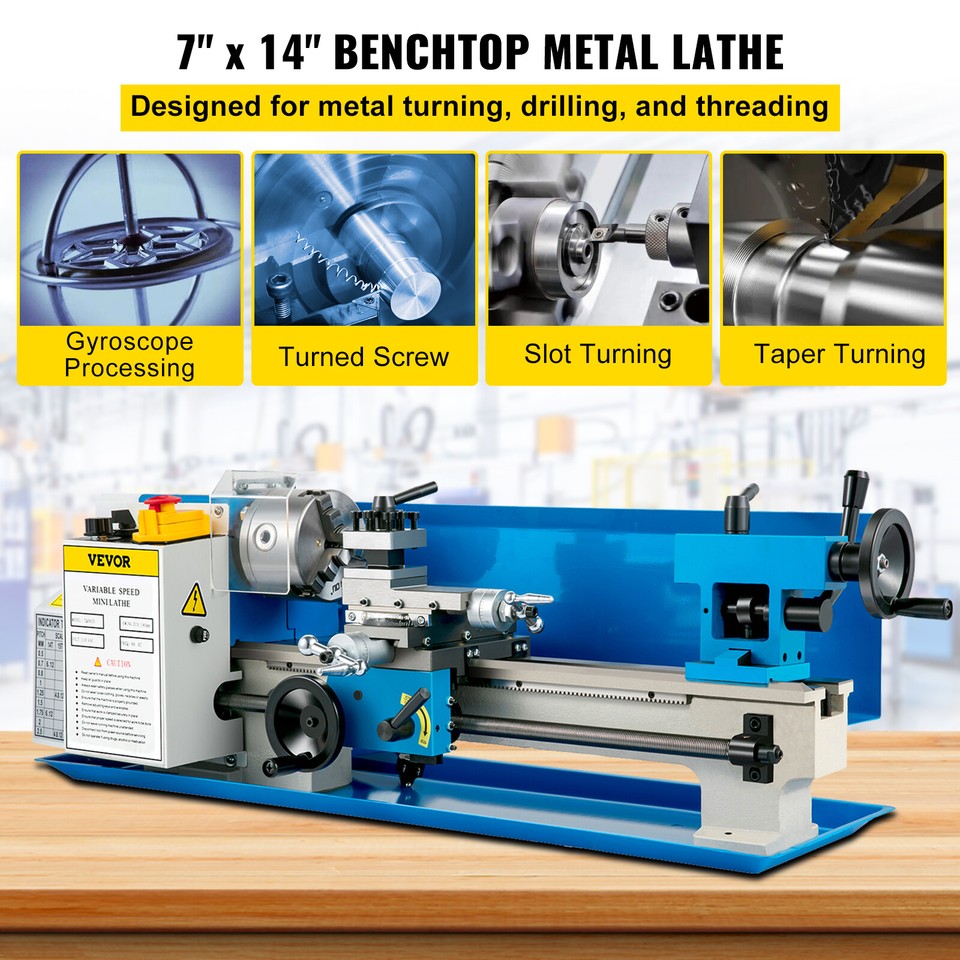 VEVOR Mini Metal Lathe Milling Machine 7x14 in Infinitely Variable ...