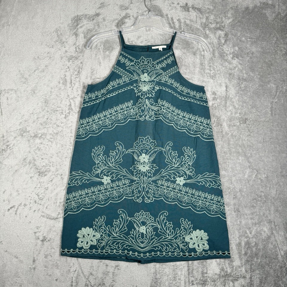 Anthropologie Floreat Dress Womens 4 Green Embroidered Sundress Boho Peasant | eBay