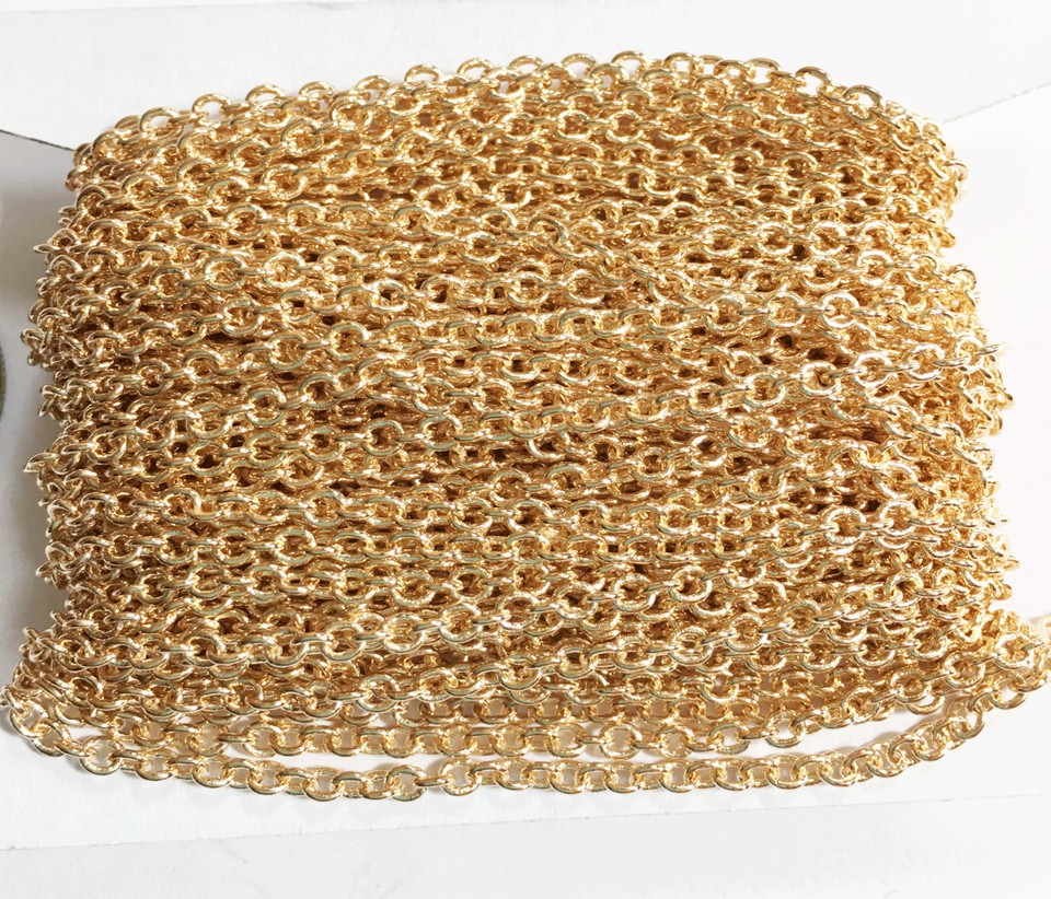 10 ft light Gold plated round cable chain 2.2x2.7mm , gold bulk chain ...