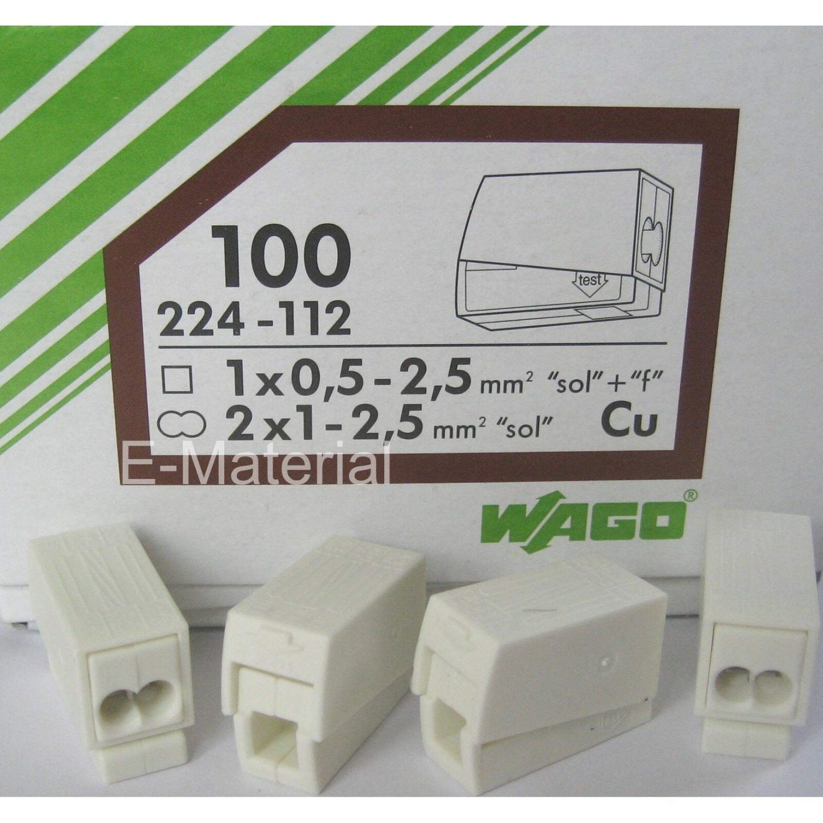 Wago 224-112 - 100'er Schachtel Doppel- Leuchtenklemme / 2-fach ...