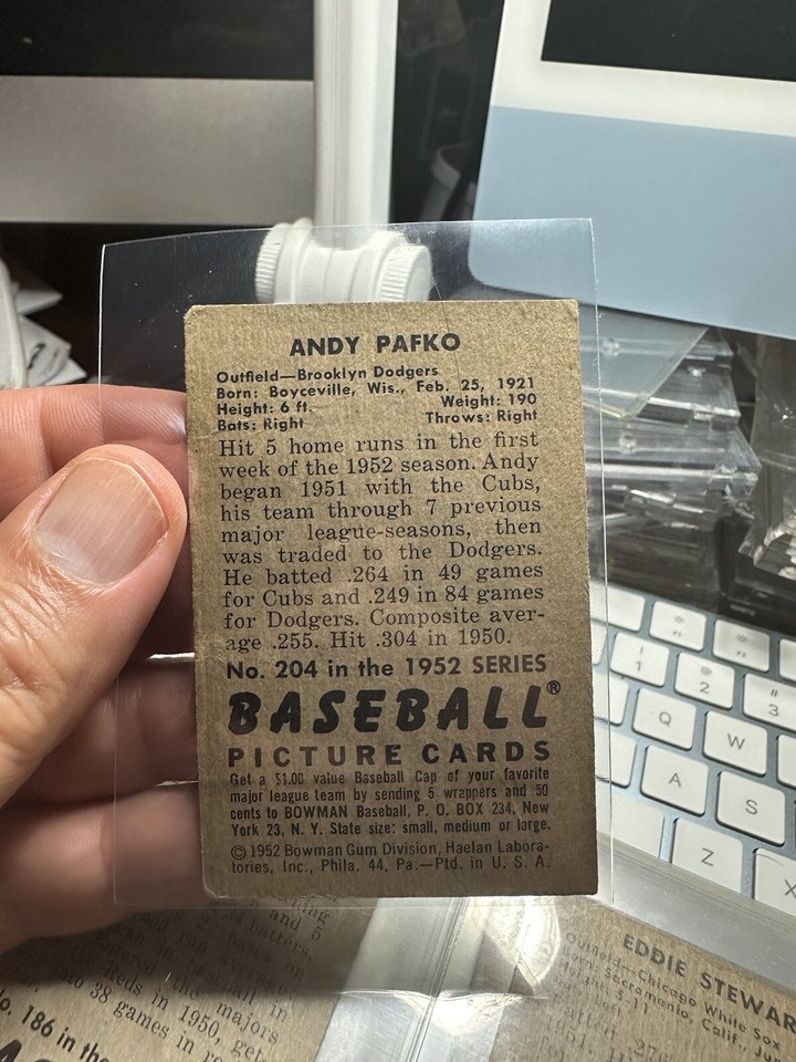 1952 #204 Bowman Andy Pafko Brooklyn Dodgers Baseball Card | eBay