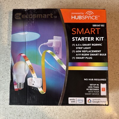 EcoSmart Hubspace Smart Starter Kit 6.5' Strip Light A19 Bulb Smart ...