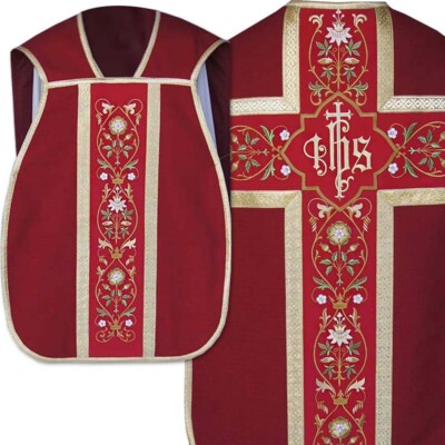 Fiddleback CHASUBLE Red,Roman style vestment,Stole,Chalice Veil,Maniple ...