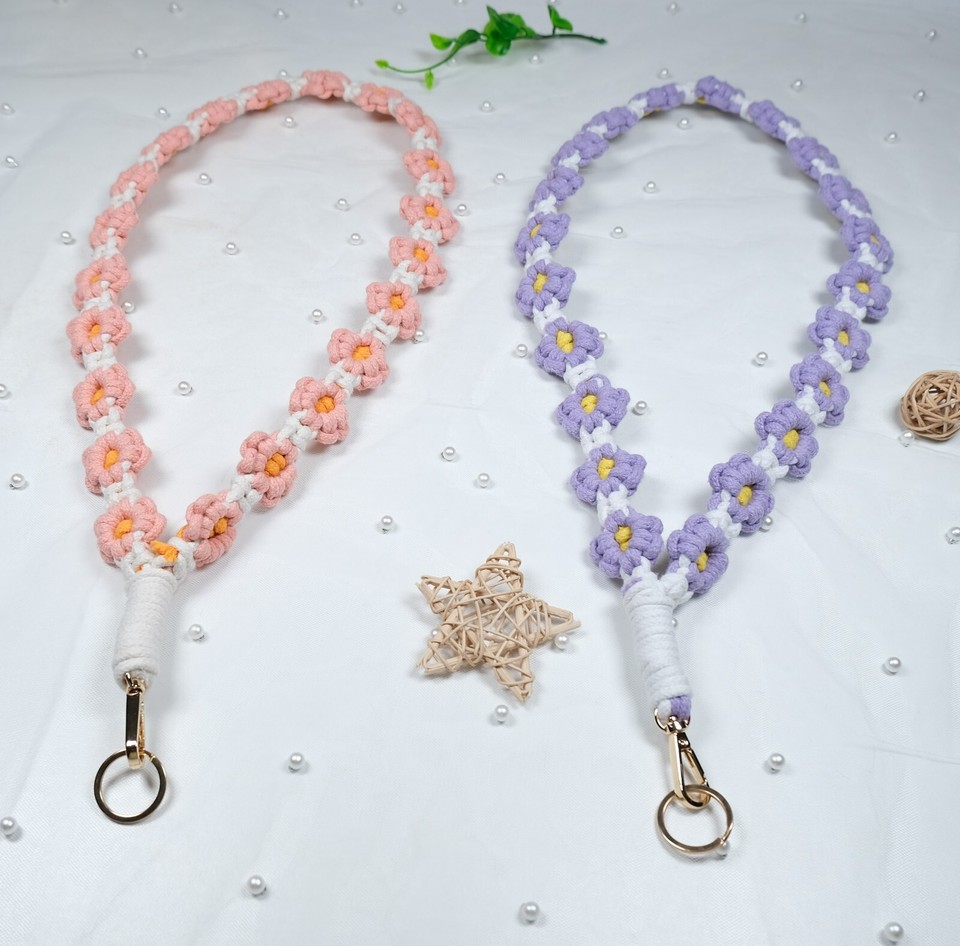 Handmade Macrame Phone Strap Flower Weave Keychain Shoulder Strap Bag ...