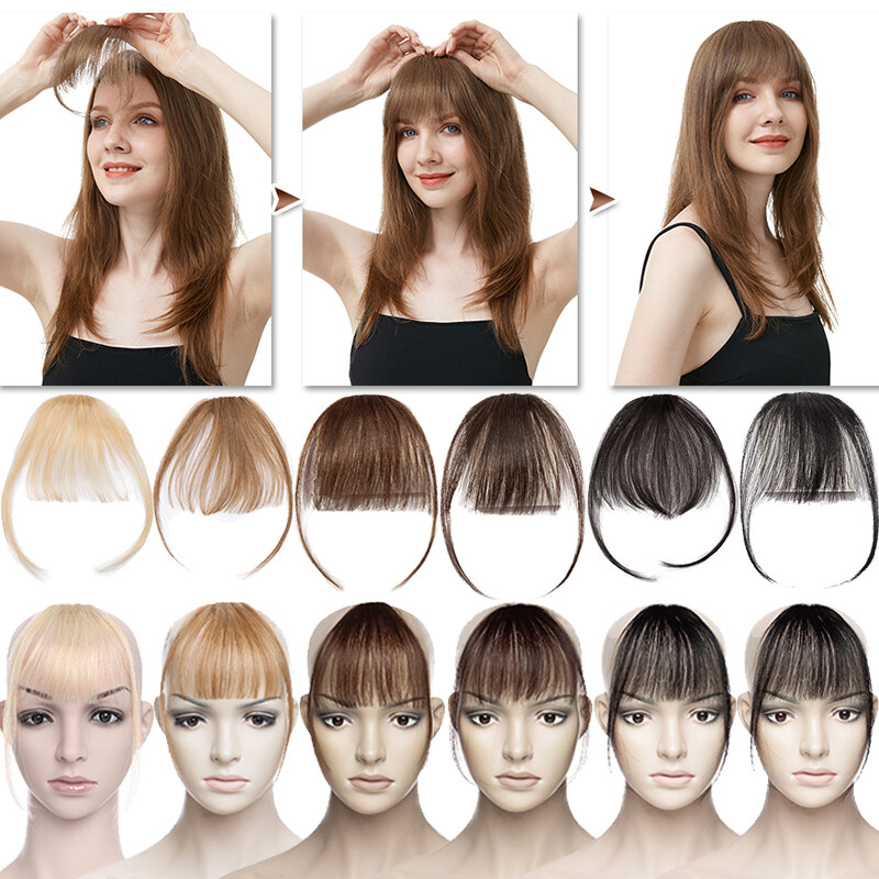 100% Human Hair Thick/Thin Bangs Clip In REAL REMY Fringe Front Piece ...